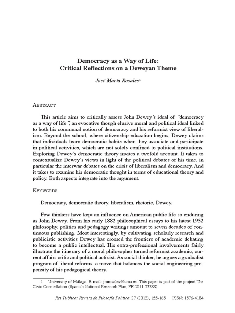 Dewey's Vision of Democracy as Life | PDF | John Dewey | Democracy