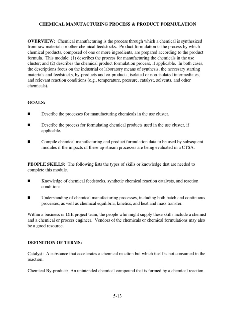 Chemical Manufacturing Process & Product Formulation | PDF | Chemical ...
