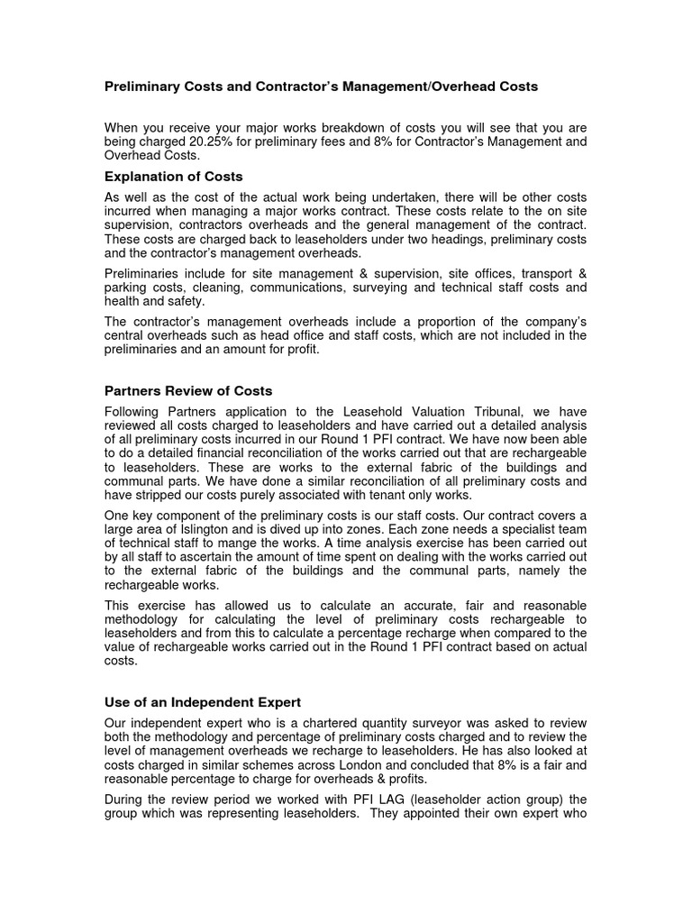 Preliminary Costs and Contractor | PDF