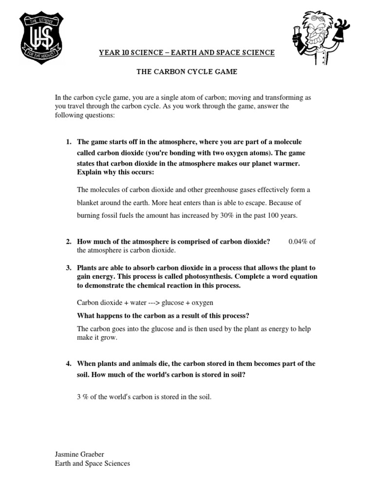 Carbon Cycle Game Worksheet - Eportfolio | PDF | Carbon Cycle | Atmosphere