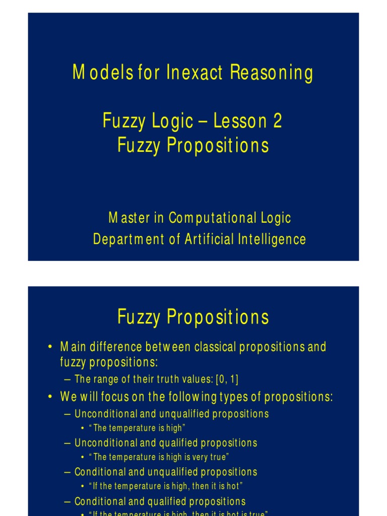 Lesson 2 (Fuzzy Propositions) | PDF | Fuzzy Logic | Proposition