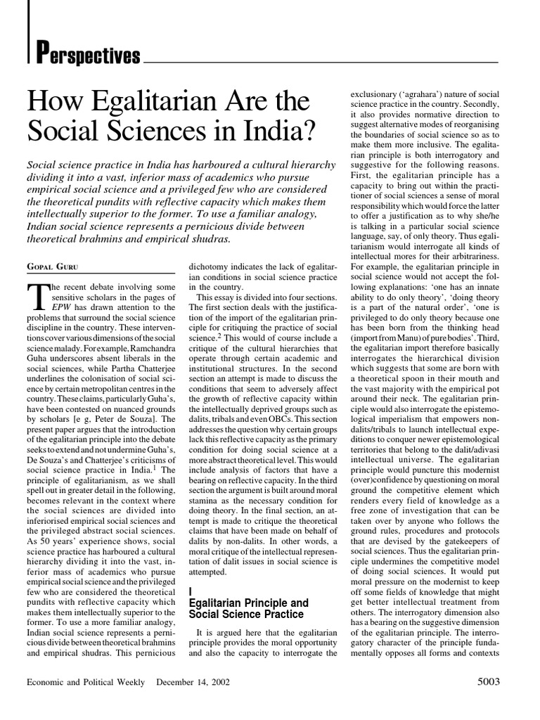 Gopal Guru - Egalitarian Social Sciences | PDF | Social Science | Theory