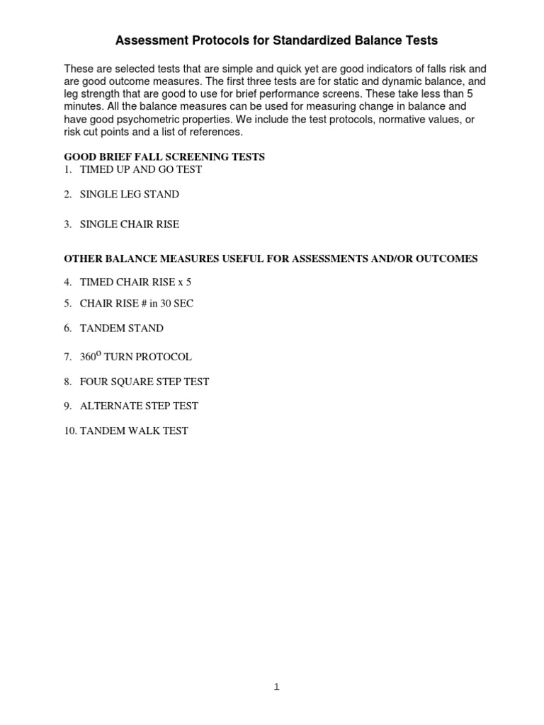 Assessment Protocols For Standardized Balance Tests Modified | PDF ...