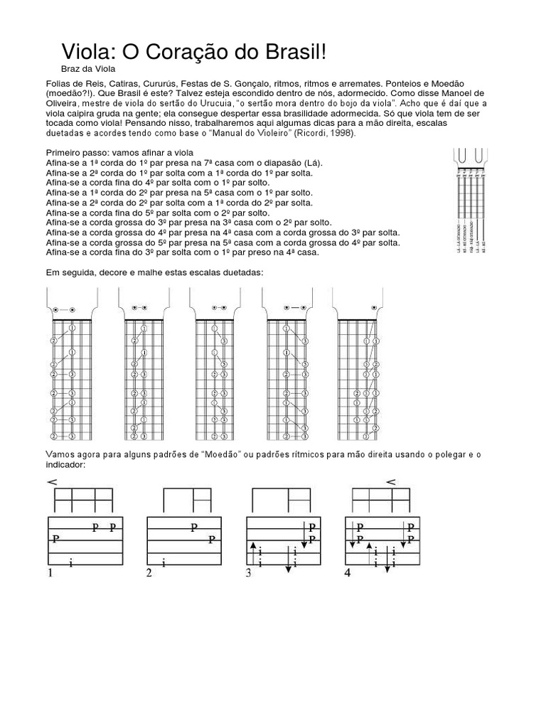 Técnicas básicas para aprender viola caipira: afinando, escalas duetadas, padrões rítmicos e ...