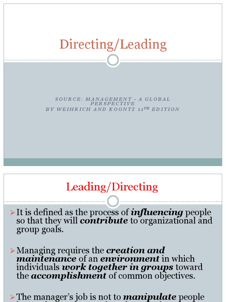 Directing/Leading: Source: Management - A Global Perspective by ...