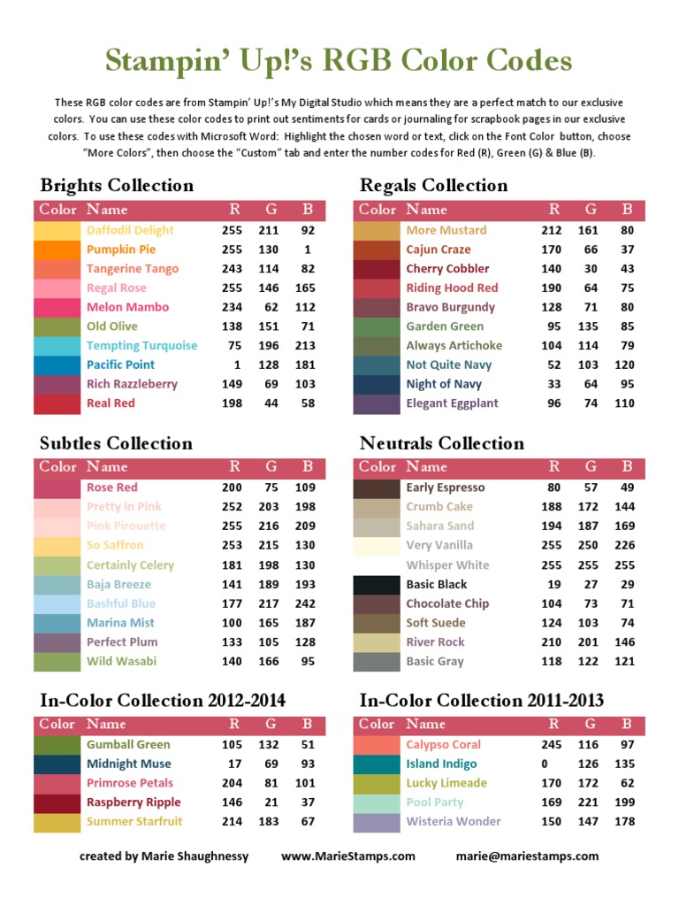 RGB Color Codes SU 2011-12 | PDF | Cooking, Food & Wine