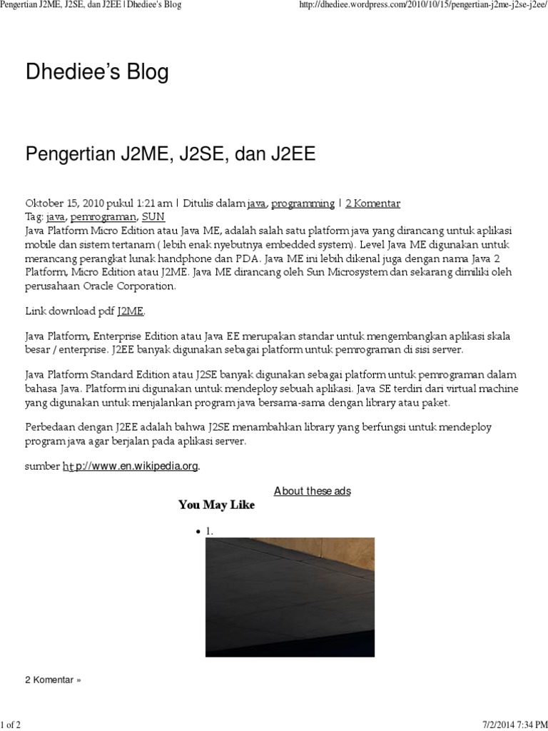 Perbedaan J2ME, J2SE, J2EE | PDF