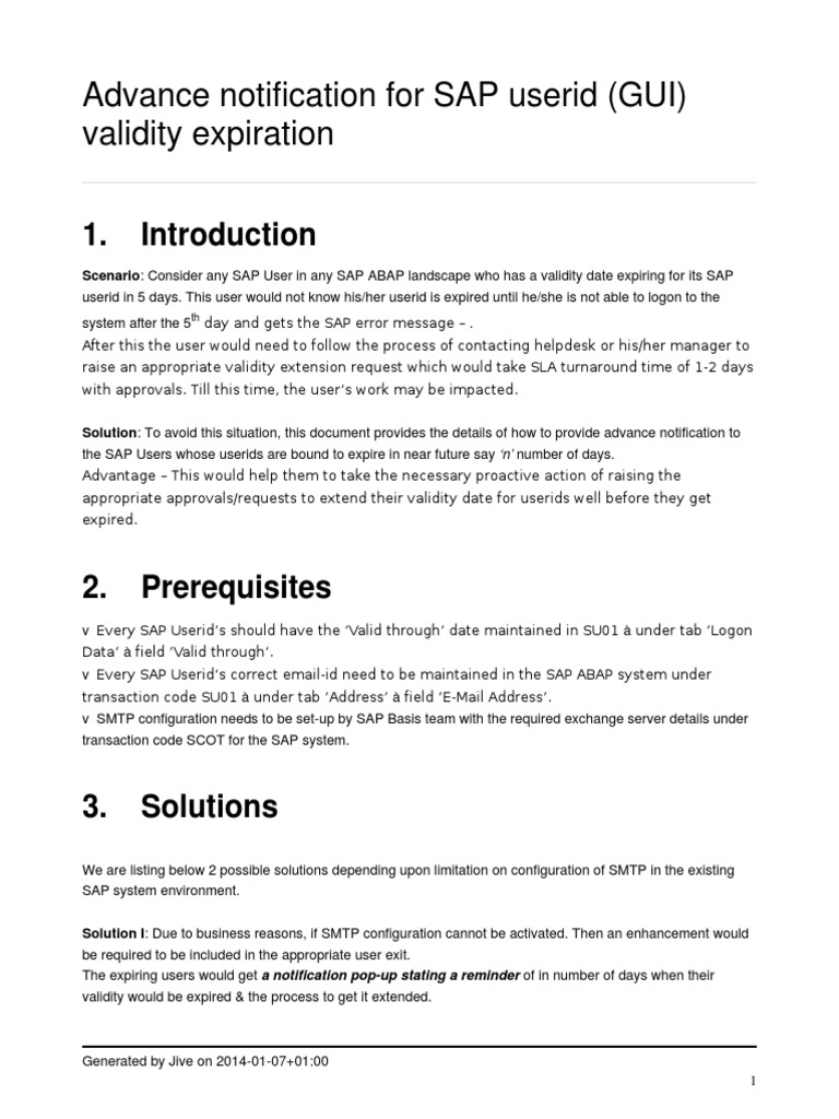 Advance Notification for Expiring SAP User IDs | PDF | Email | Information Technology Management