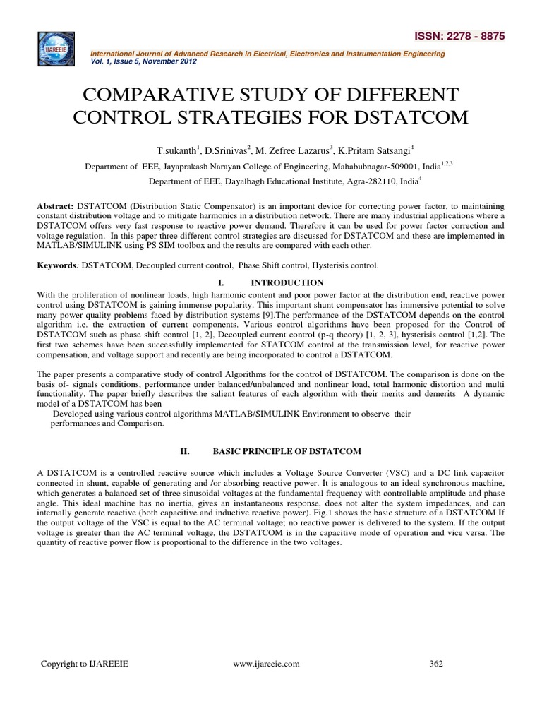 Comparative Study of Different Control Strategies For Dstatcom | PDF | Ac Power | Capacitor