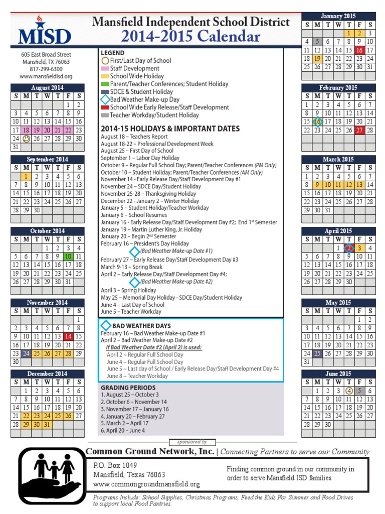 2014-2015 Calendar: Mansfield Independent School District | PDF ...
