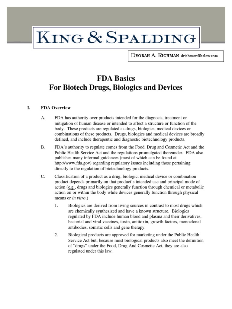 Richman FDA Basics Biotech | PDF | Food And Drug Administration ...
