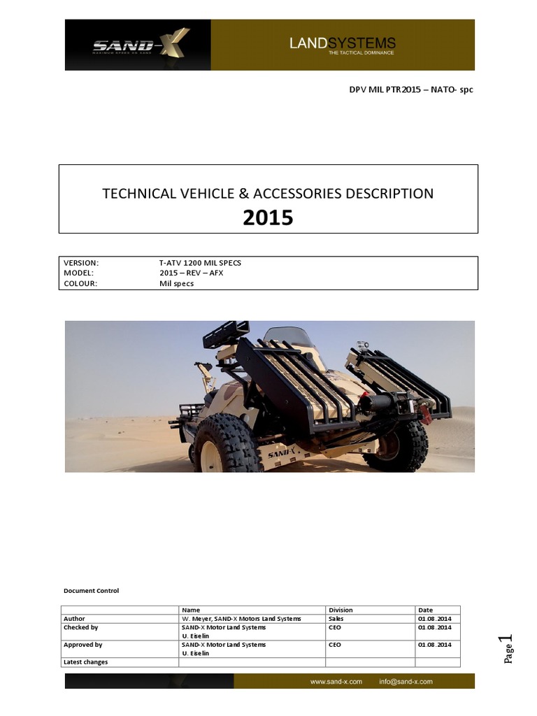 Vehicle T-Atv1200 Mil Specs 2015 Tech Descr | PDF | Tire | Engines