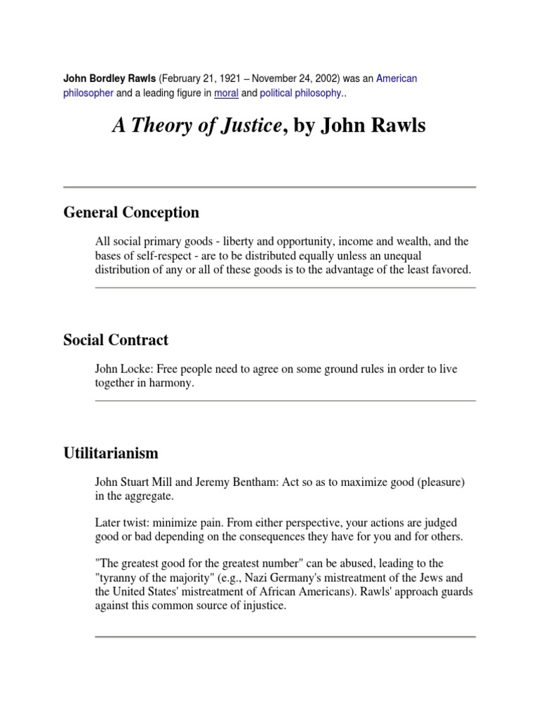 A Theory of Justice, by John Rawls: General Conception | PDF | John ...