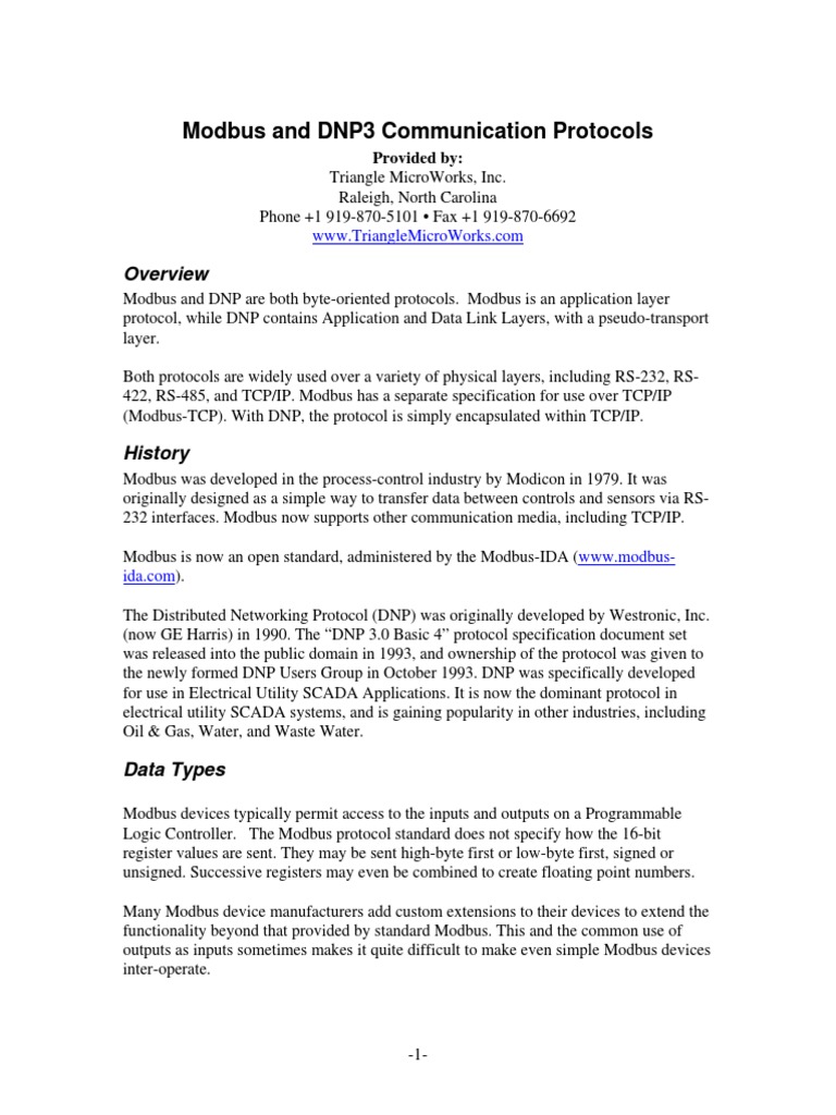 Modbus and DNP3 Communication Protocols | PDF | Input/Output | Data Type