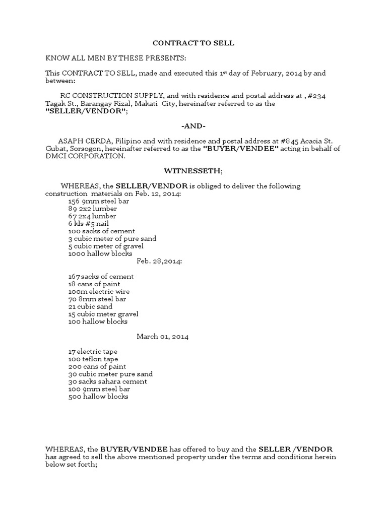 Contract To Sell Sample | PDF | Economies | Government