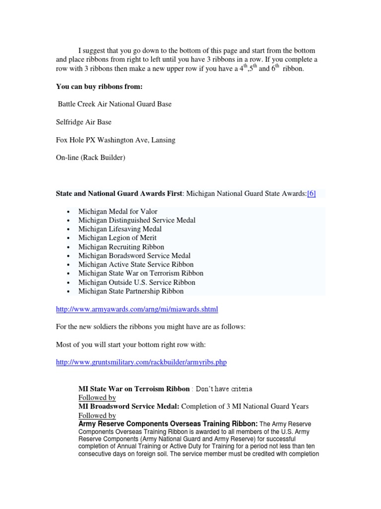 Michigan Ribbons | United States Army | United States Armed Forces