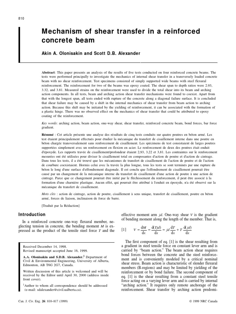 Mechanism of Shear Transfer | PDF | Beam (Structure) | Yield (Engineering)