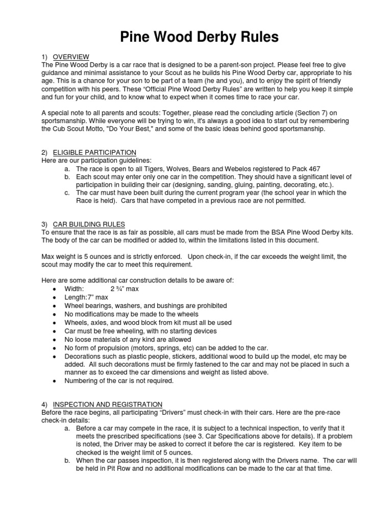 Pinewood Derby Rules | PDF | Sports | Leisure