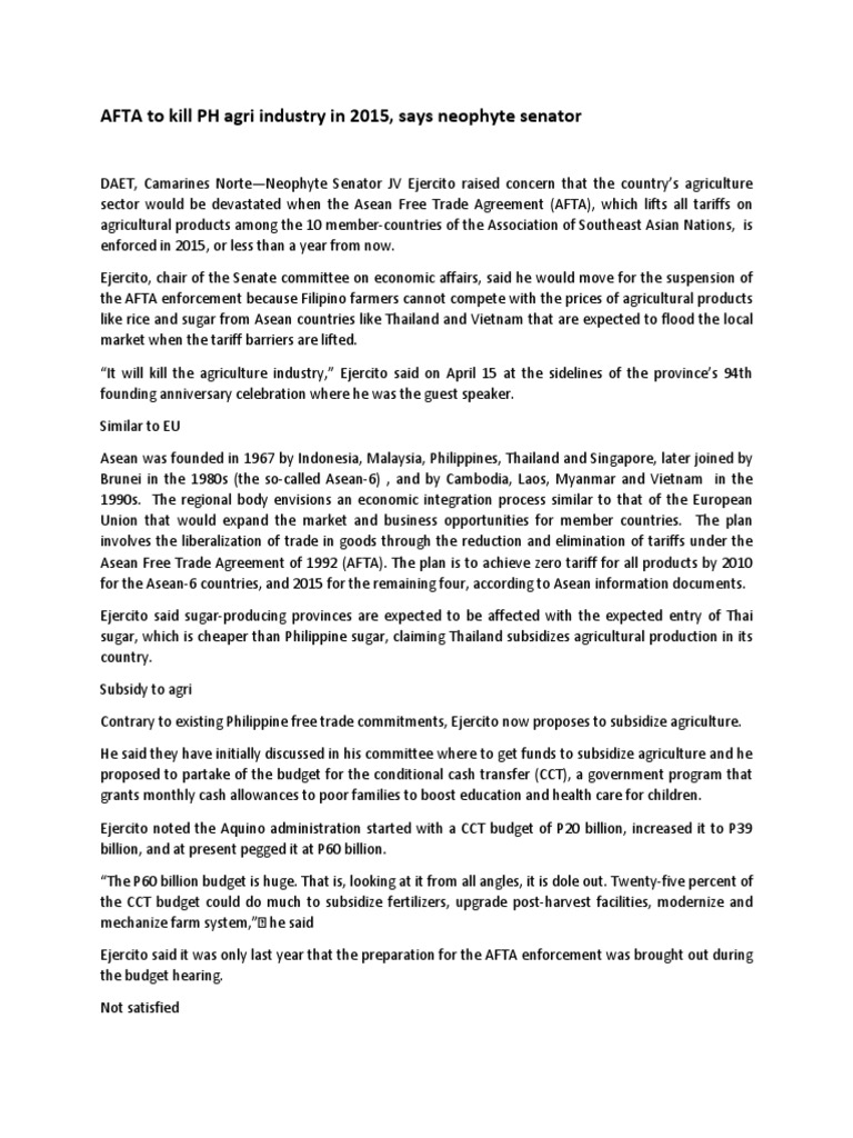 AFTA To Kill PH Agri Industry in 2015 | PDF | Association Of Southeast ...