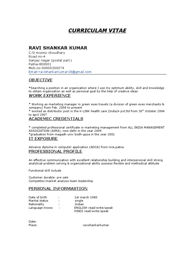 Marketing Manager CV - Ravi Shankar Kumar | PDF | Self-Improvement