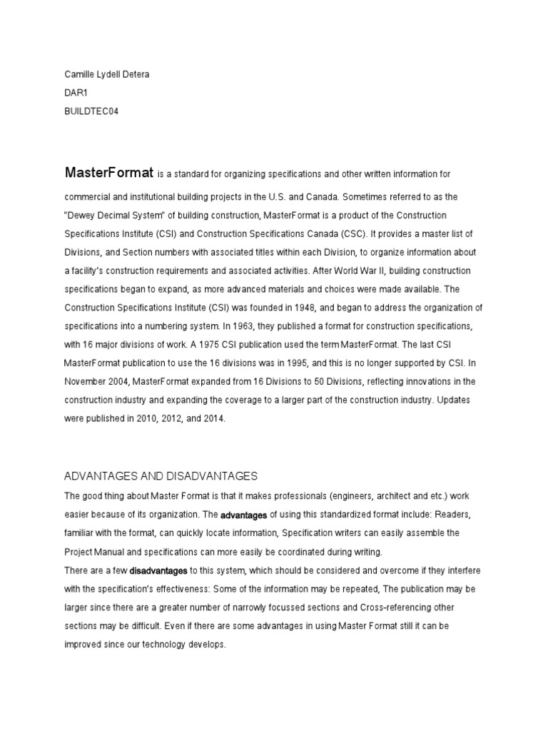 Masterformat: Advantages and Disadvantages | PDF | Specification ...