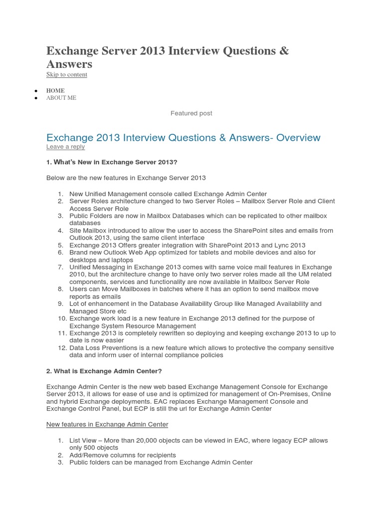 Exchange Server 2013 Interview Questions | Microsoft Exchange Server ...