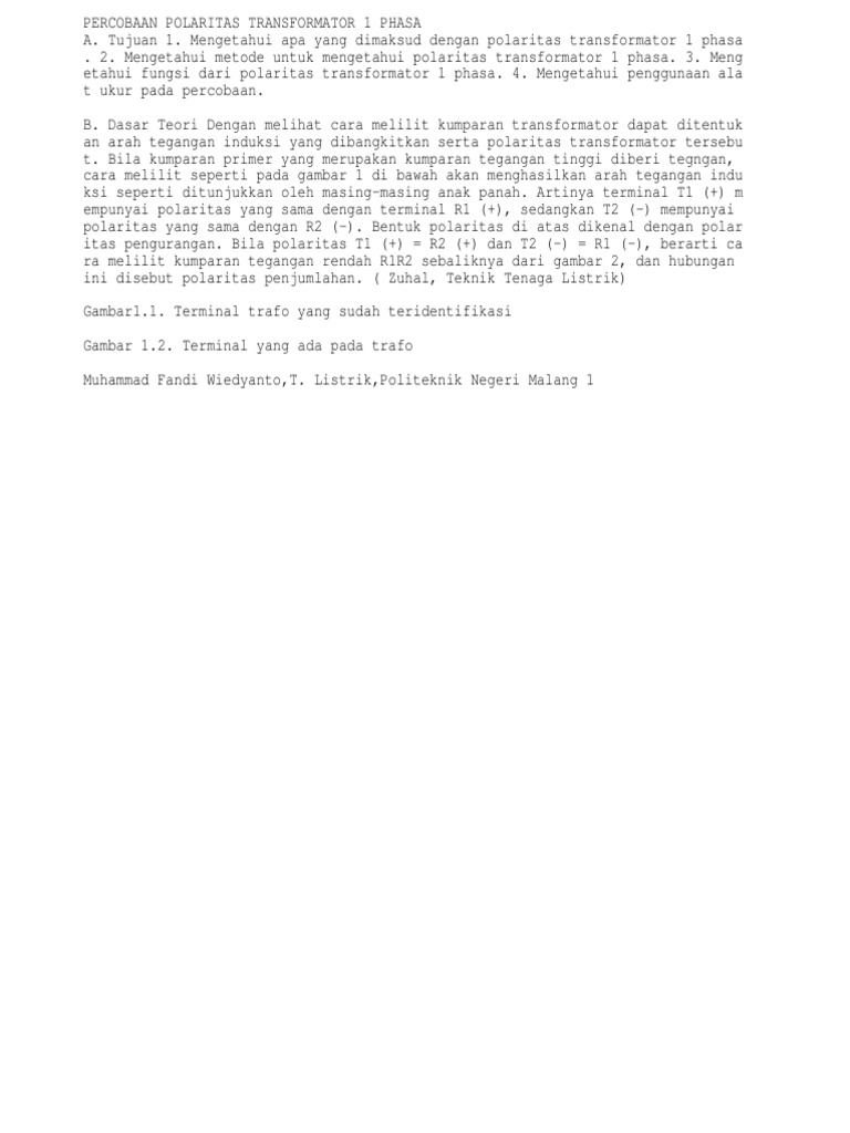 Cara Menentukan Polaritas Transformator 1 Fasa | PDF