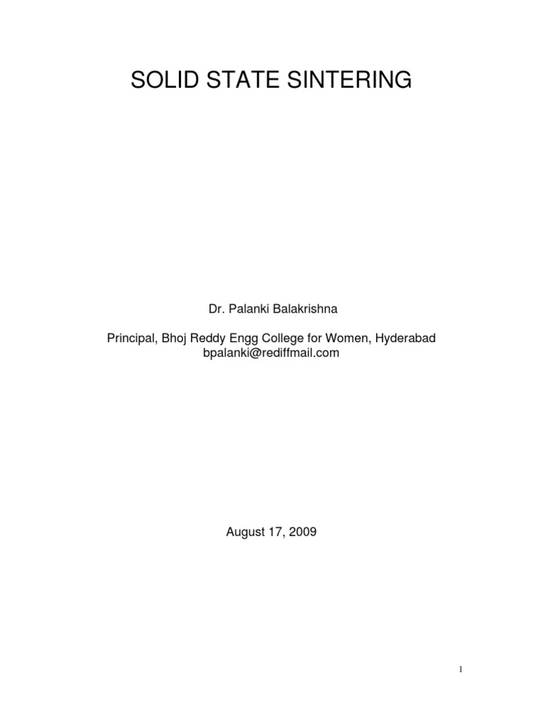 Solid State Sintering 2009 Balakrishna Palanki | PDF | Sintering | Porosity