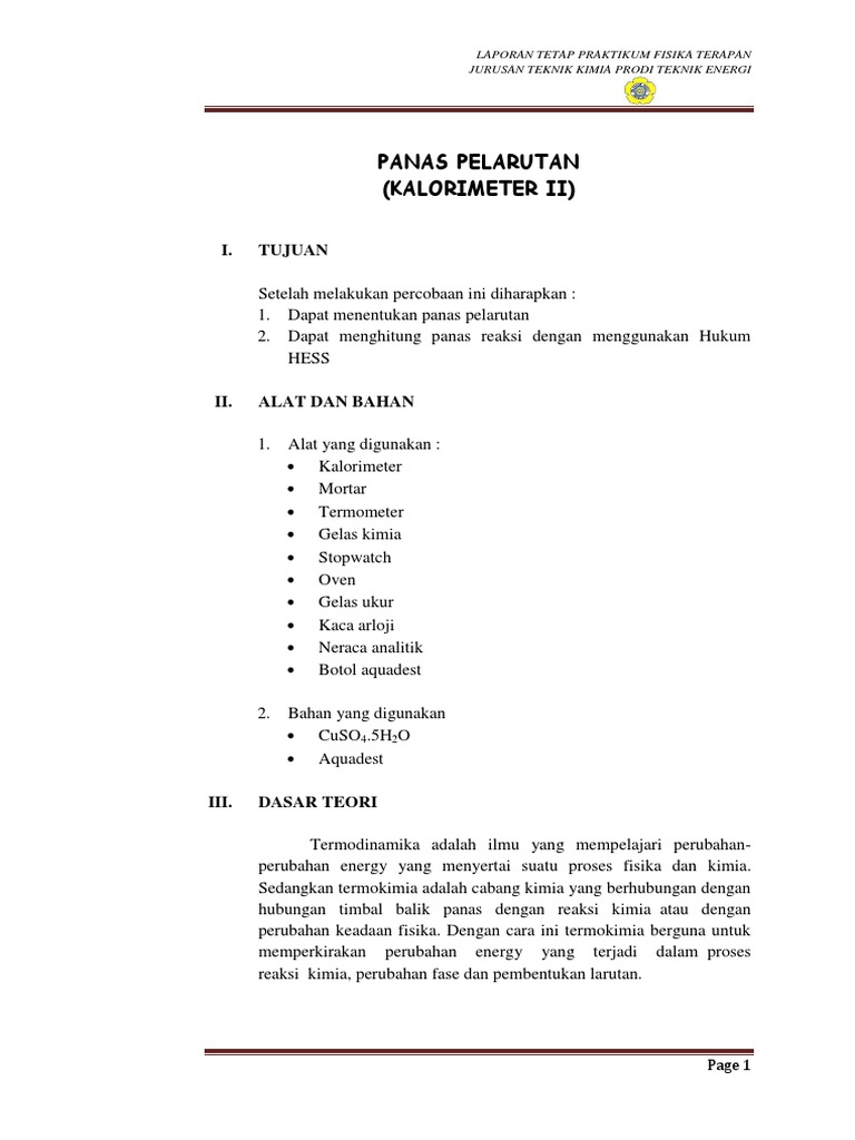 Laporan Tetap Panas Pelarutan | PDF