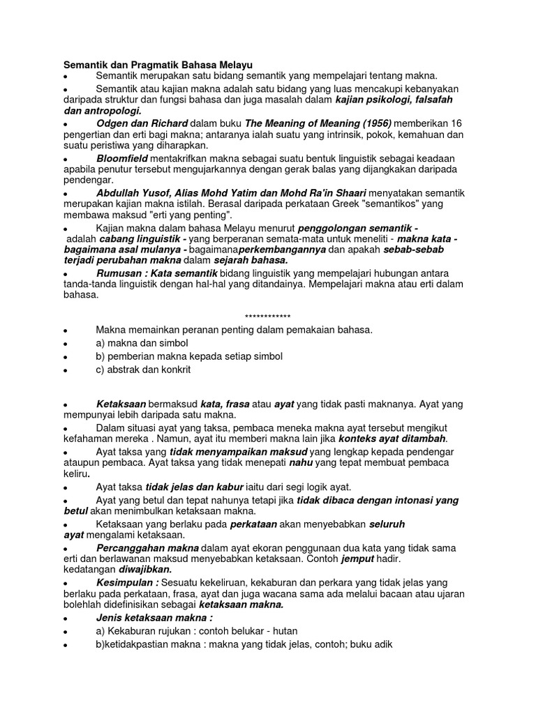 Semantik Dan Pragmatik Bahasa Melayu | PDF