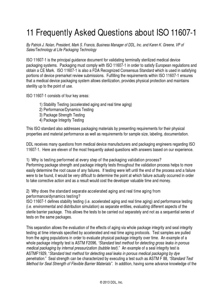 11 Frequently Asked Questions About ISO 11607 | PDF | Medical Device | Packaging And Labeling