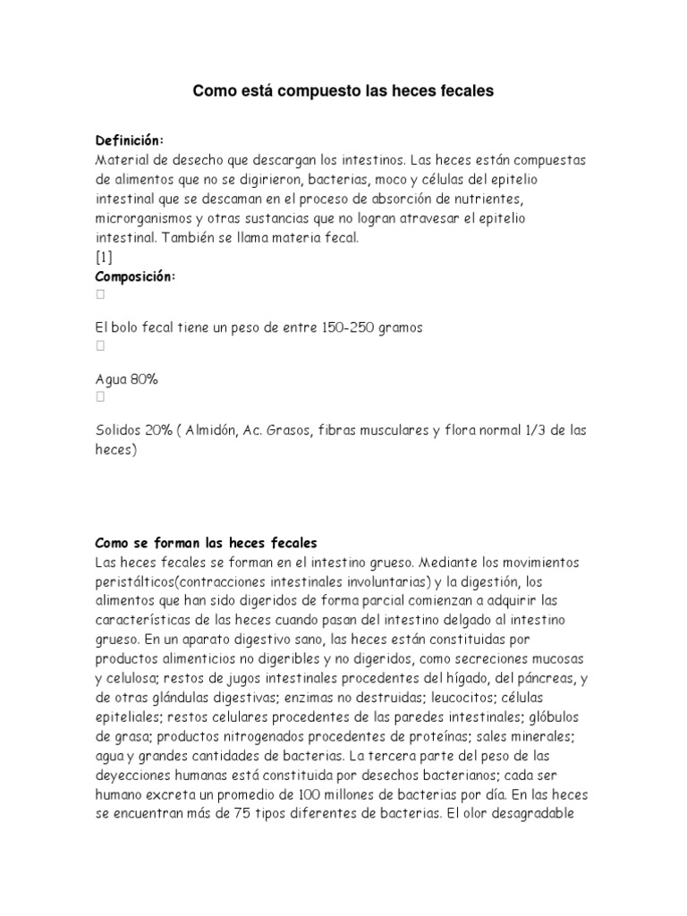 Composición y formación de heces fecales | PDF | Heces | Digestión