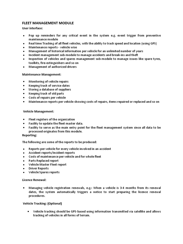 Fleet Management Module | PDF