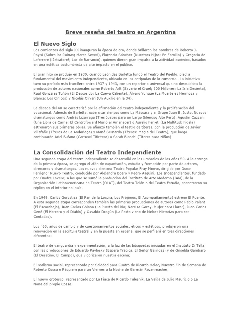 Breve Reseña Del Teatro en Argentina | PDF | Teatro | Argentina