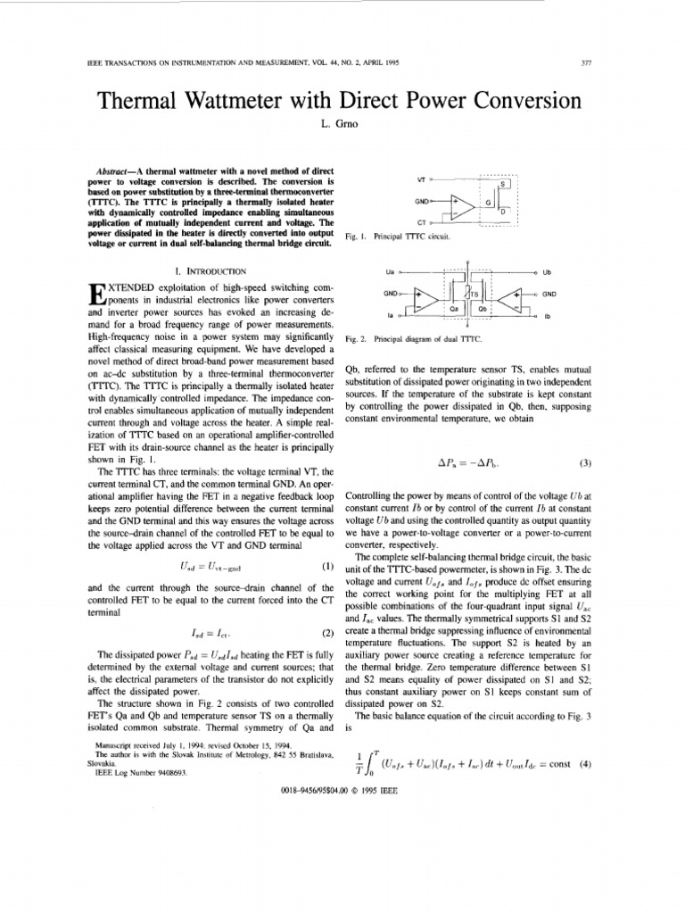 Thermal Wattmeter With Direct Power Conversion: Abstract-A | PDF ...