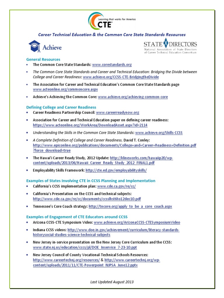Resources On Career Technical Education & The Common Core State ...