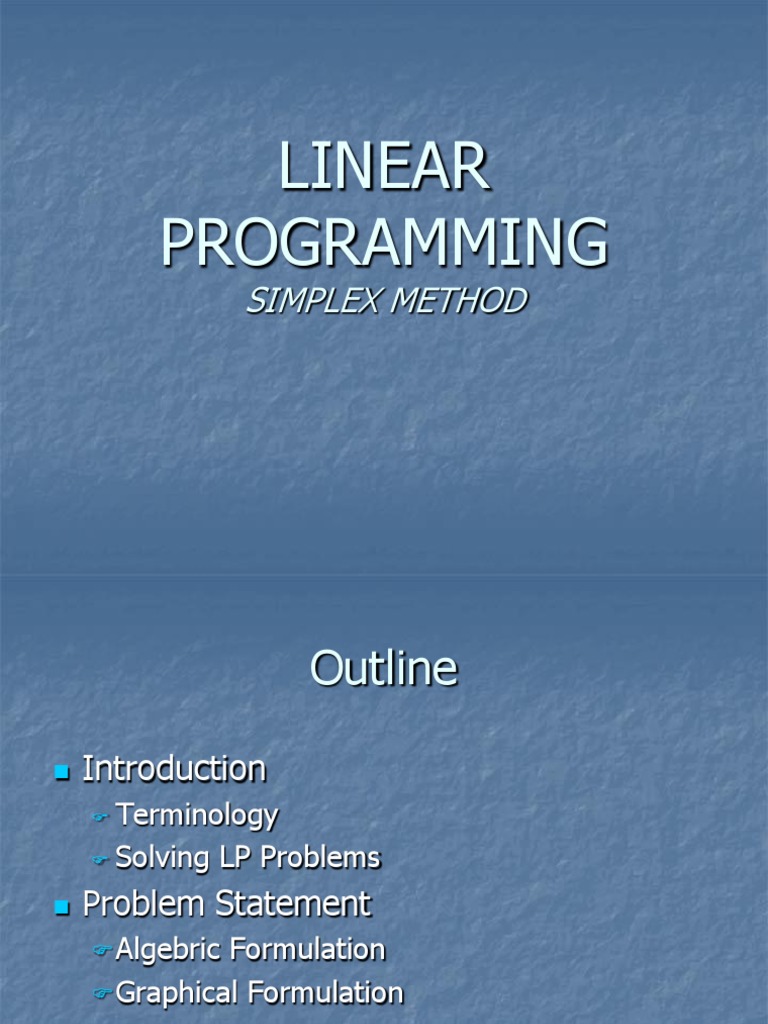 Linear Programming Simplex Method Download Free Pdf Mathematical
