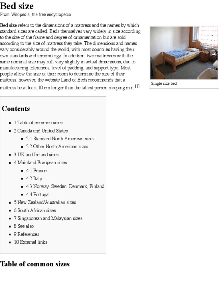 Bed Size - Wikipedia, The Free Encyclopedia | Download Free PDF ...