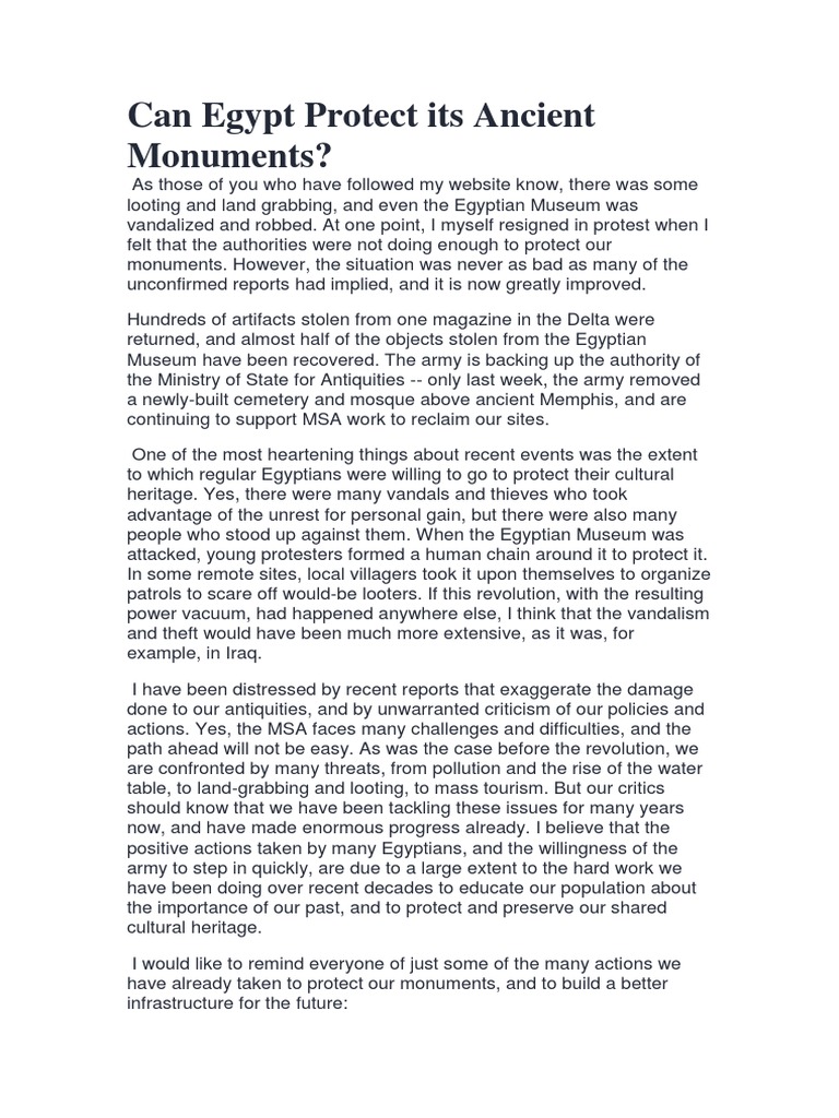 Can Egypt Protect Its Ancient Monuments | PDF | Archaeology | Cultural ...