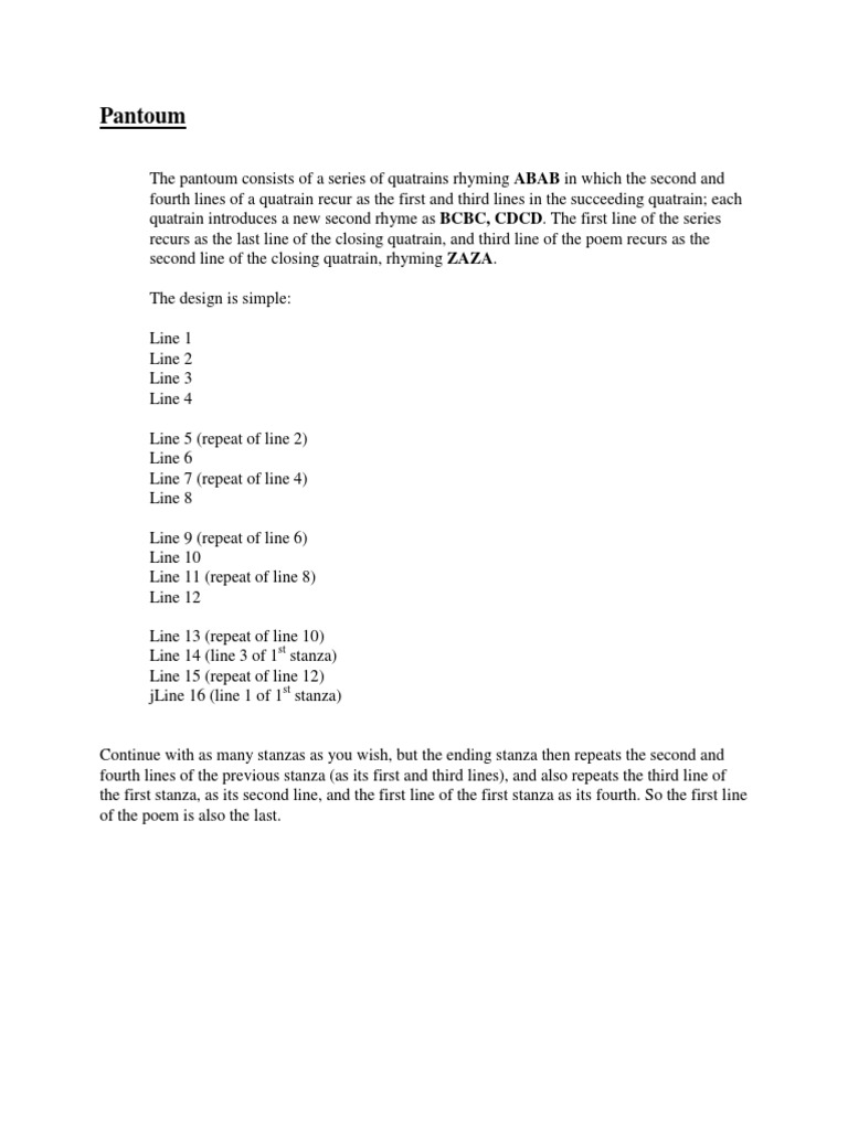 Pantoum | PDF | Sky | Poetic Form