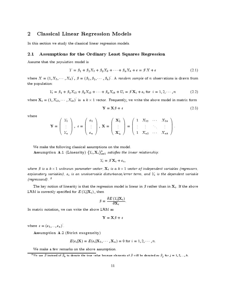 Classical Linear Regression Model P Value Covariance