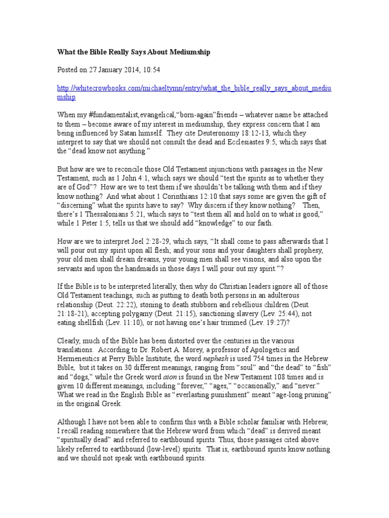 What The Bible Really Says About Mediumship | PDF | Paranormal ...