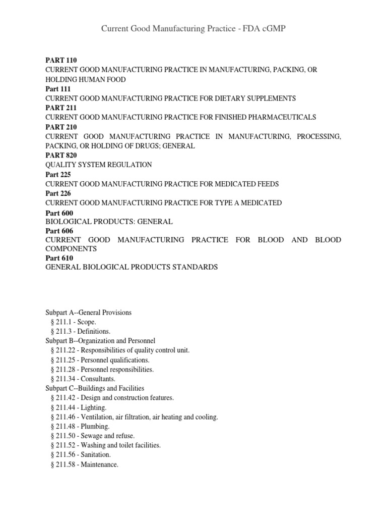 Current Good Manufacturing Practice - Fda CGMP | PDF | Pharmacy ...