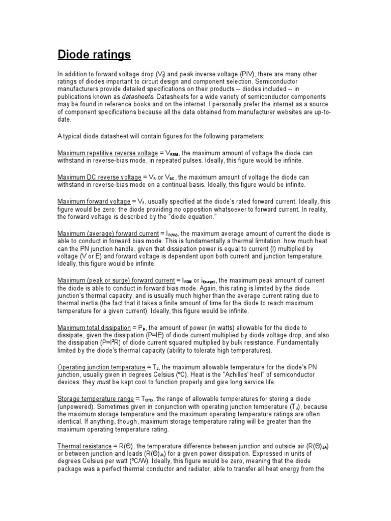 Diode Ratings | PDF | Diode | Capacitor