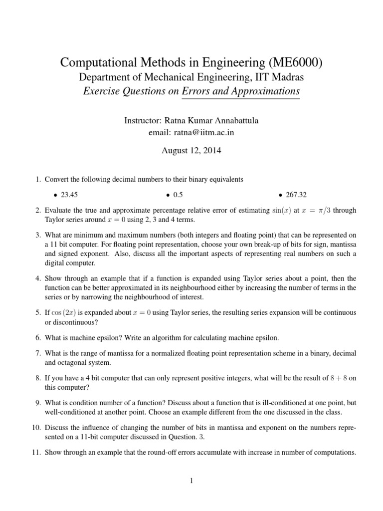 Computational Methods in Engineering (ME6000) | PDF