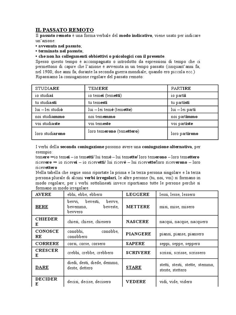 Il Passato Remoto | PDF