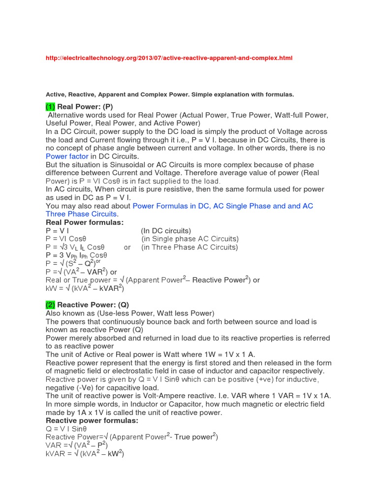 Active Power, Reactive Power, Apparent Power | PDF | Ac Power | Inductor