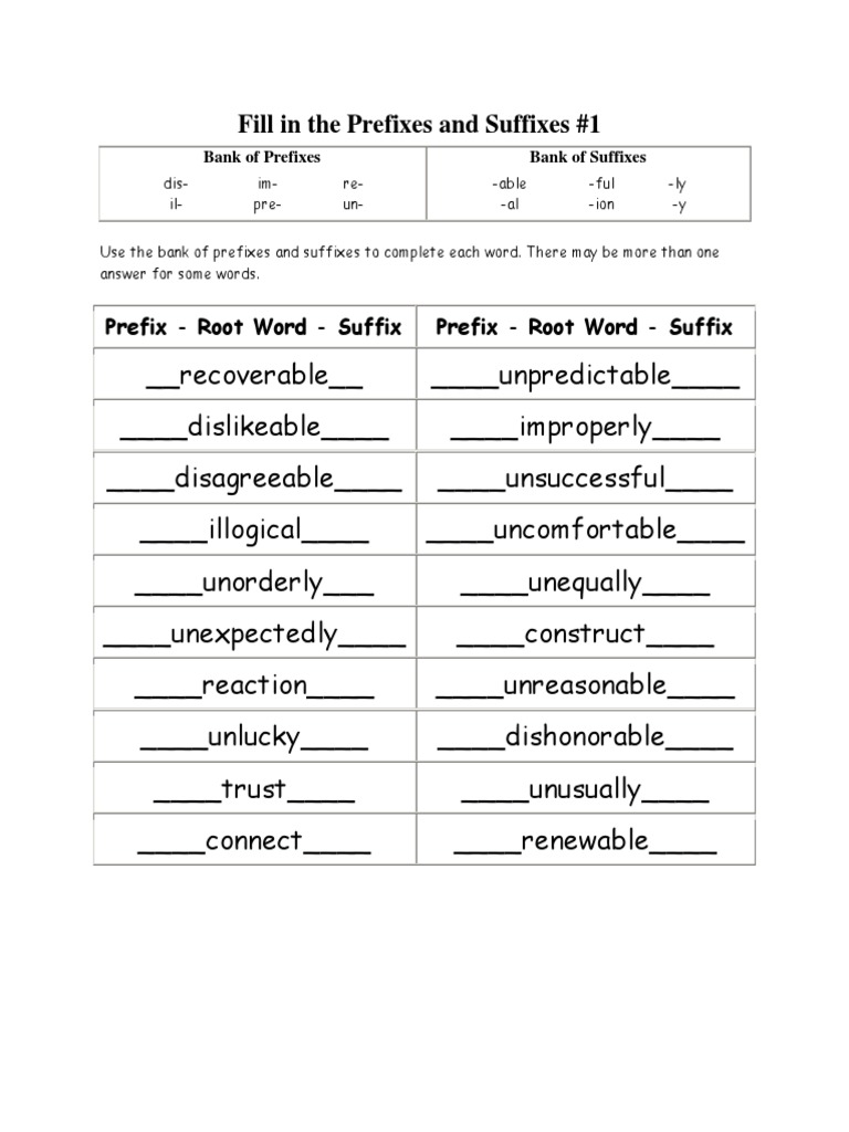 Fill in The Prefixes and Suffixes | PDF