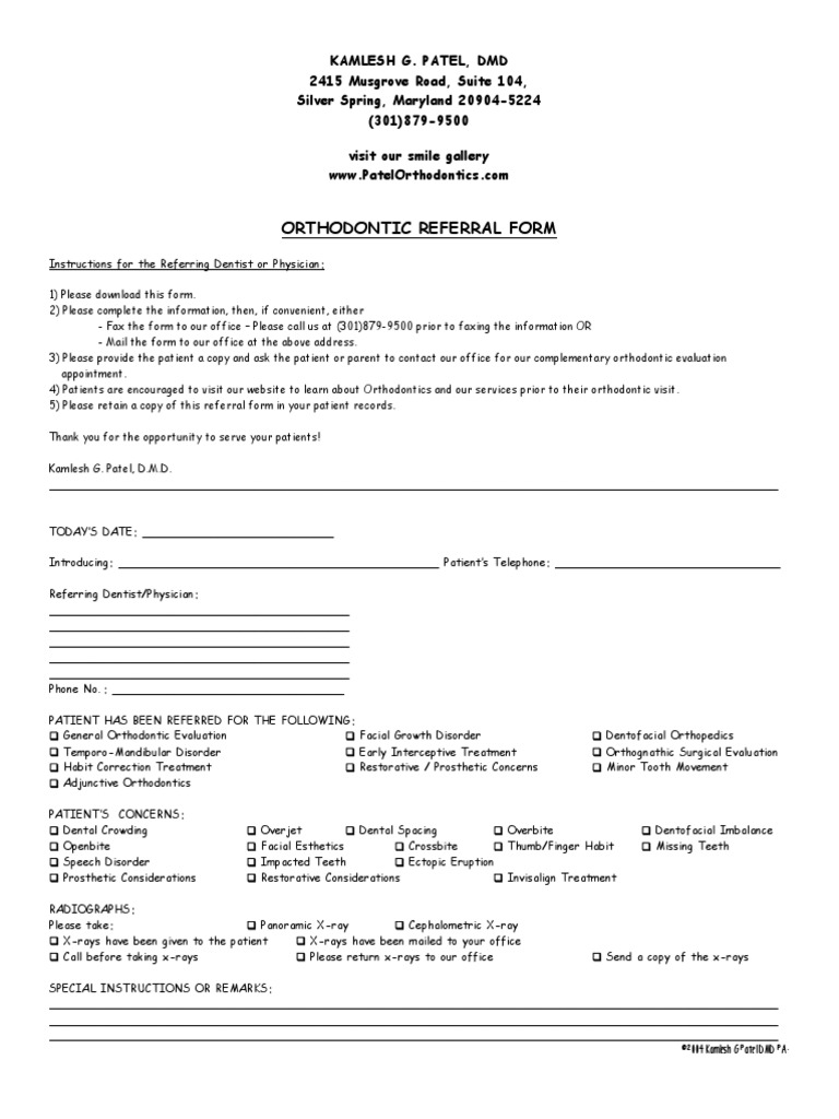 Orthodontic Referral Form | PDF