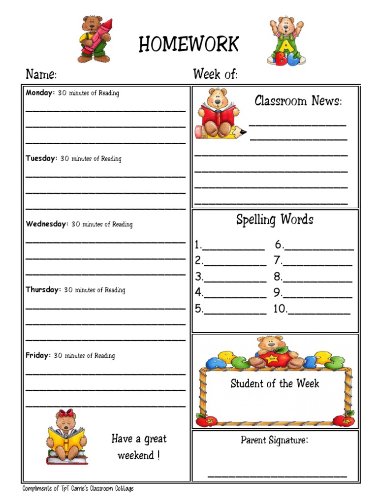 Weekly Homework Sheet Free | PDF | Self-Improvement